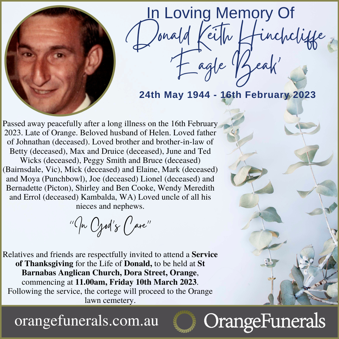 Donald Keith Hinchcliffe | Orange Funerals