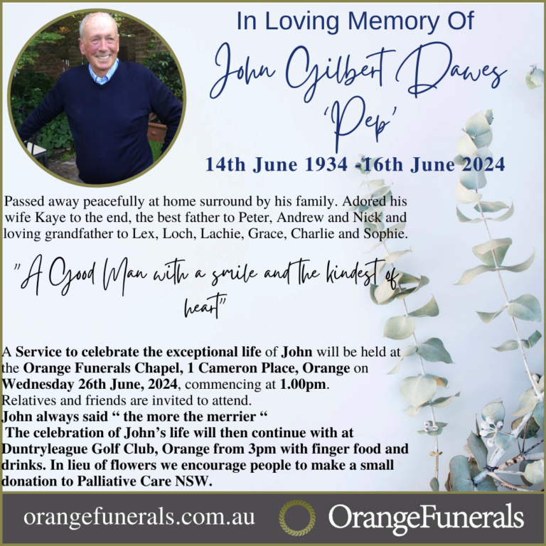 John Gilbert Dawes "Pep" | Orange Funerals