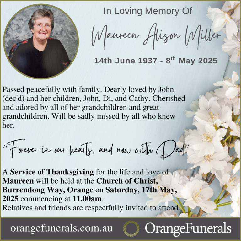 Maureen Alison Miller | Orange Funerals